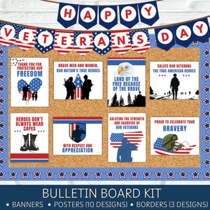 Veterans Day Bulletin Board Kit, Patriotic Posters, Thank You Veterans ...