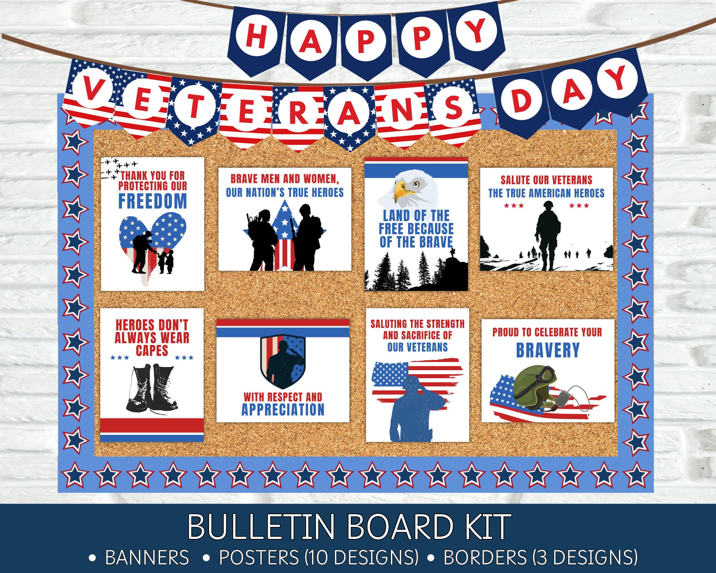 Veterans Day Bulletin Board Kit, Patriotic Posters, Thank You Veterans ...