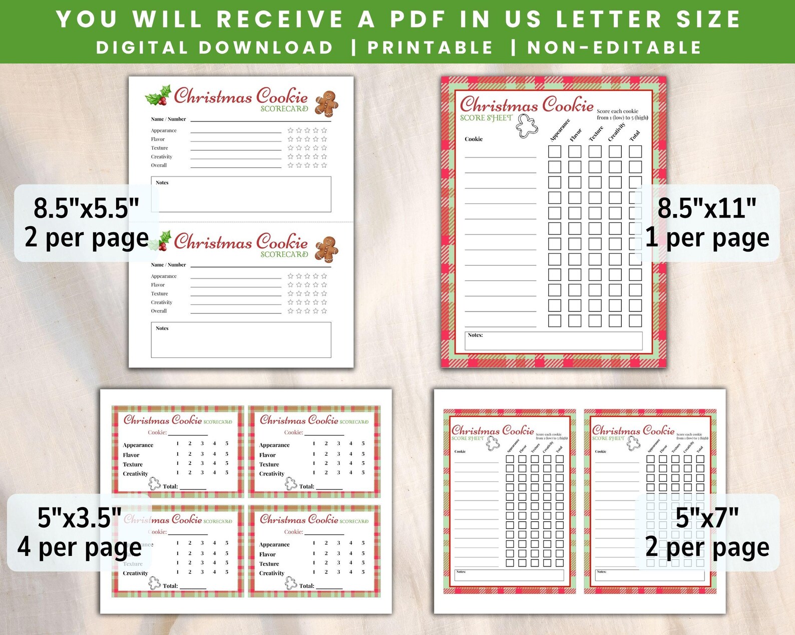 Cookie Bake off Score Cards, Cookie Decorating Contest, Christmas ...