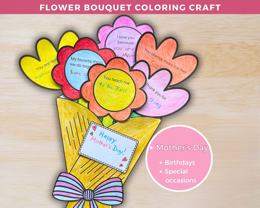 Build A Flower Bouquet, Mother's Day Craft, Kids Coloring Activity, All ...