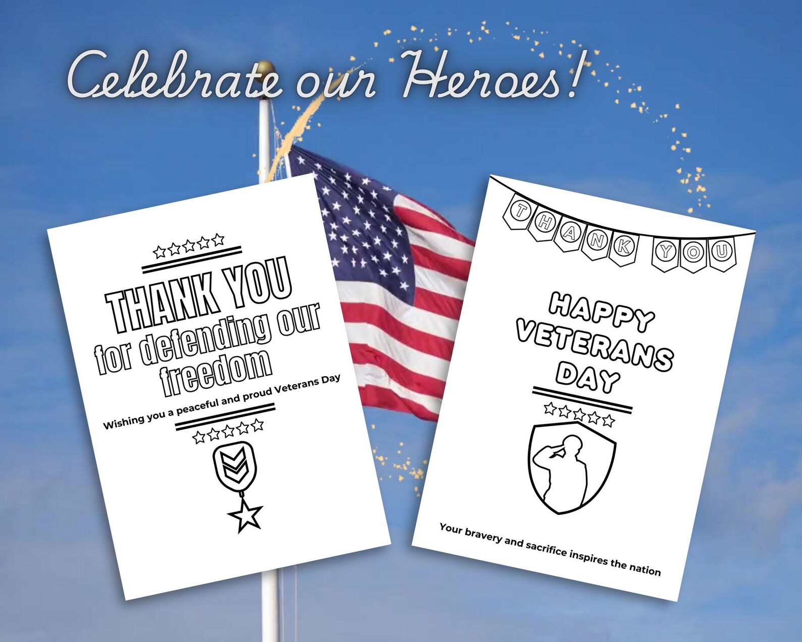 Happy Veterans Day Coloring Card, Thank You Veterans Day Craft ...