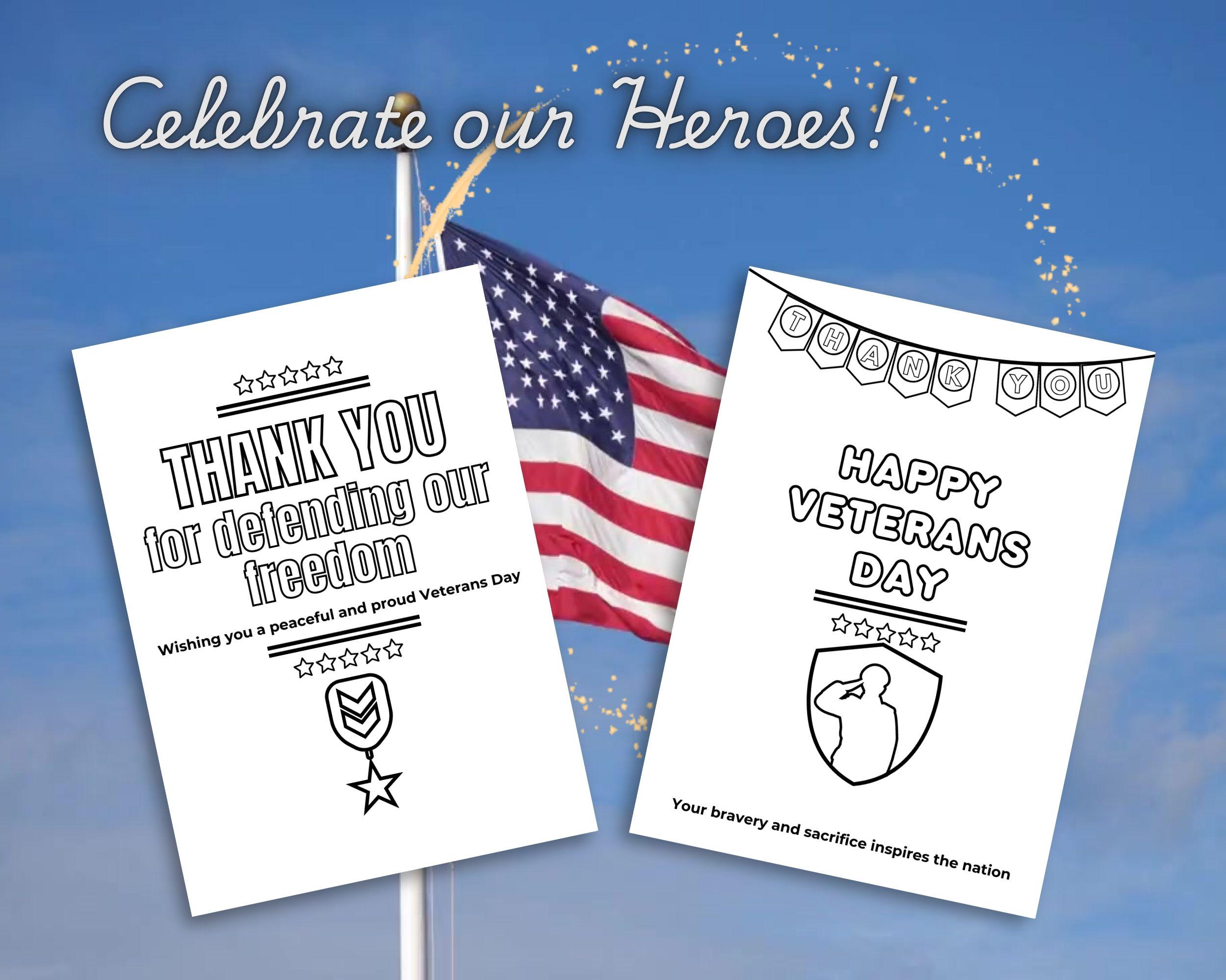 Happy Veterans Day Coloring Card, Thank You Veterans Day Craft ...