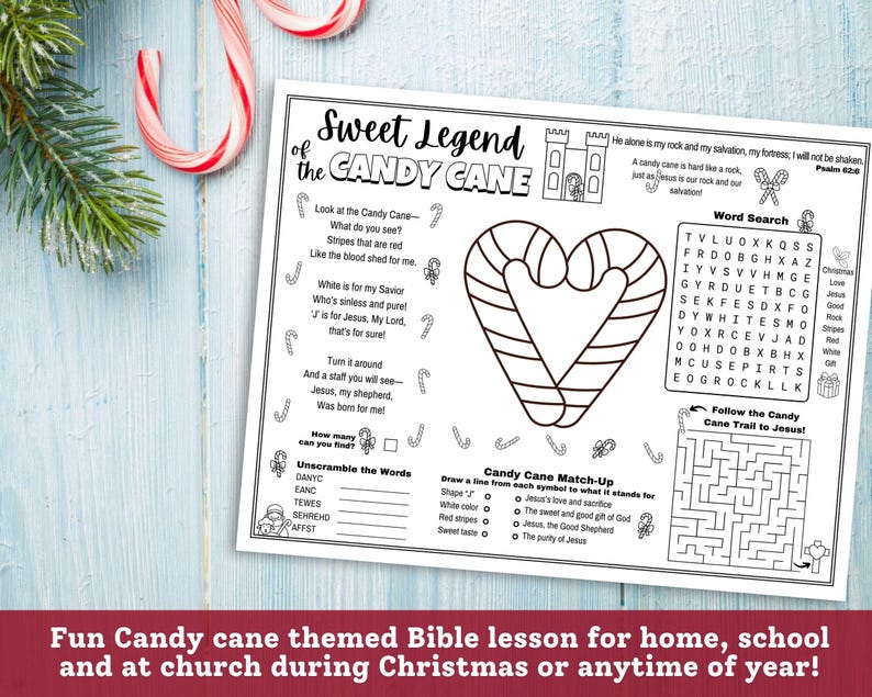 Legend of the Candy Cane Activity Placemat, Candy Cane Story of Jesus ...