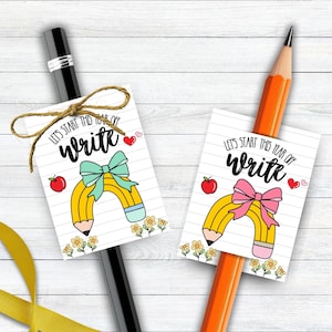 Back to School Pencil Holder Gift Tag, Happy First Day of School Pencil ...