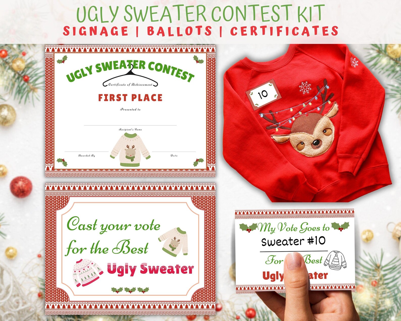 Ugly Christmas Sweater Contest Printable Awards, Christmas Award ...
