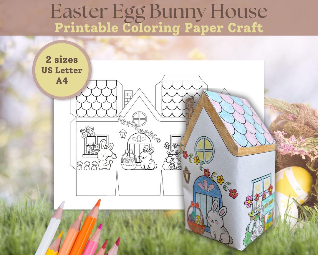 Easter Bunny House Coloring, 3D Paper House, Easter Craft for Kids ...