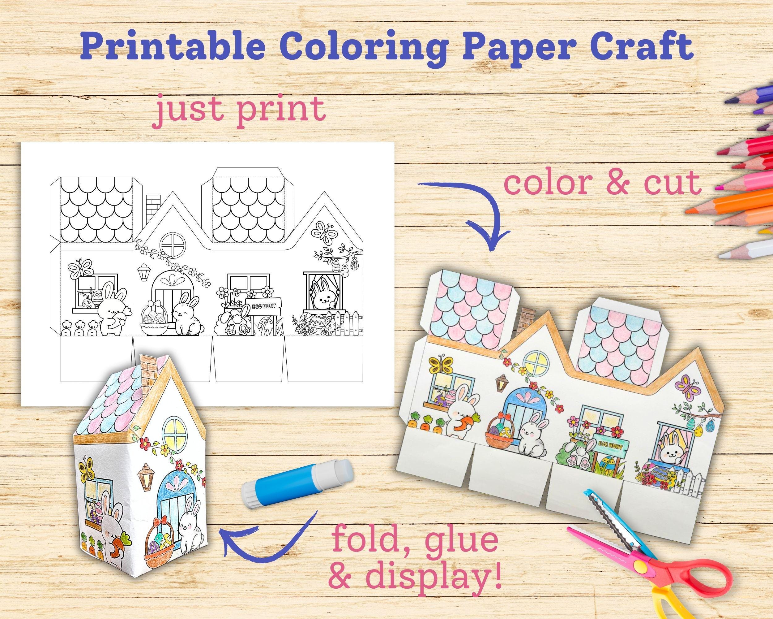 Easter Bunny House Coloring, 3D Paper House, Easter Craft for Kids ...