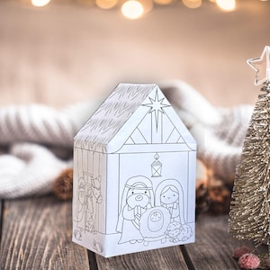 3D Nativity Scene Paper House Template, Christmas Coloring Craft for ...