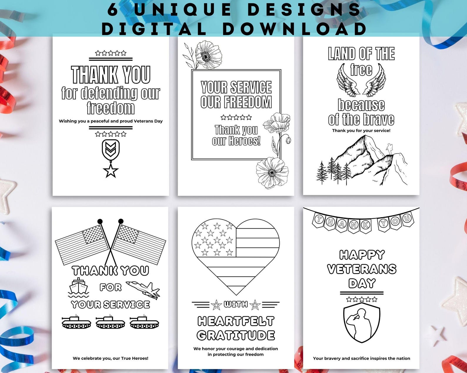 Happy Veterans Day Coloring Card, Thank You Veterans Day Craft ...