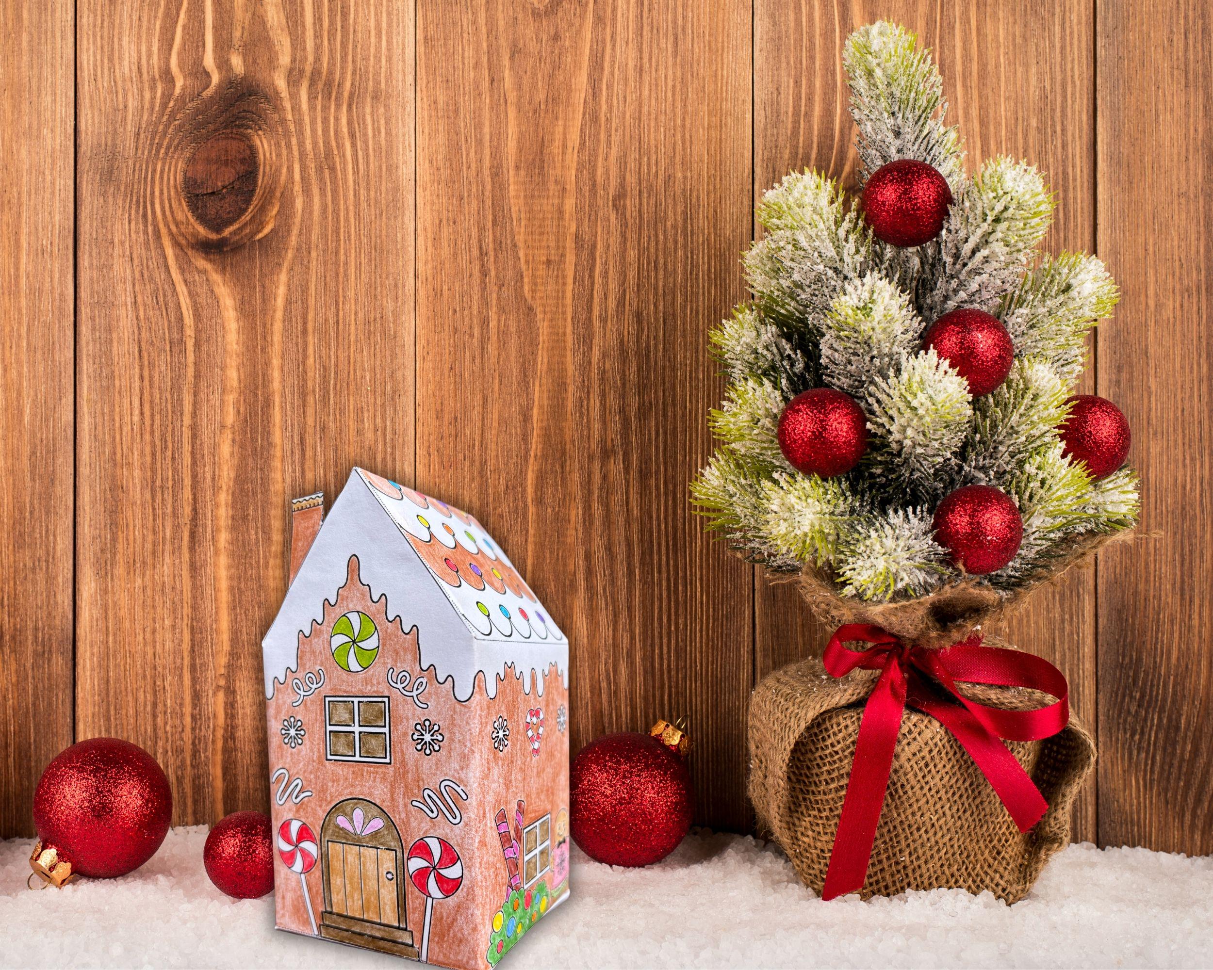 3D Gingerbread Paper House Template, Christmas Coloring Craft for Kids ...