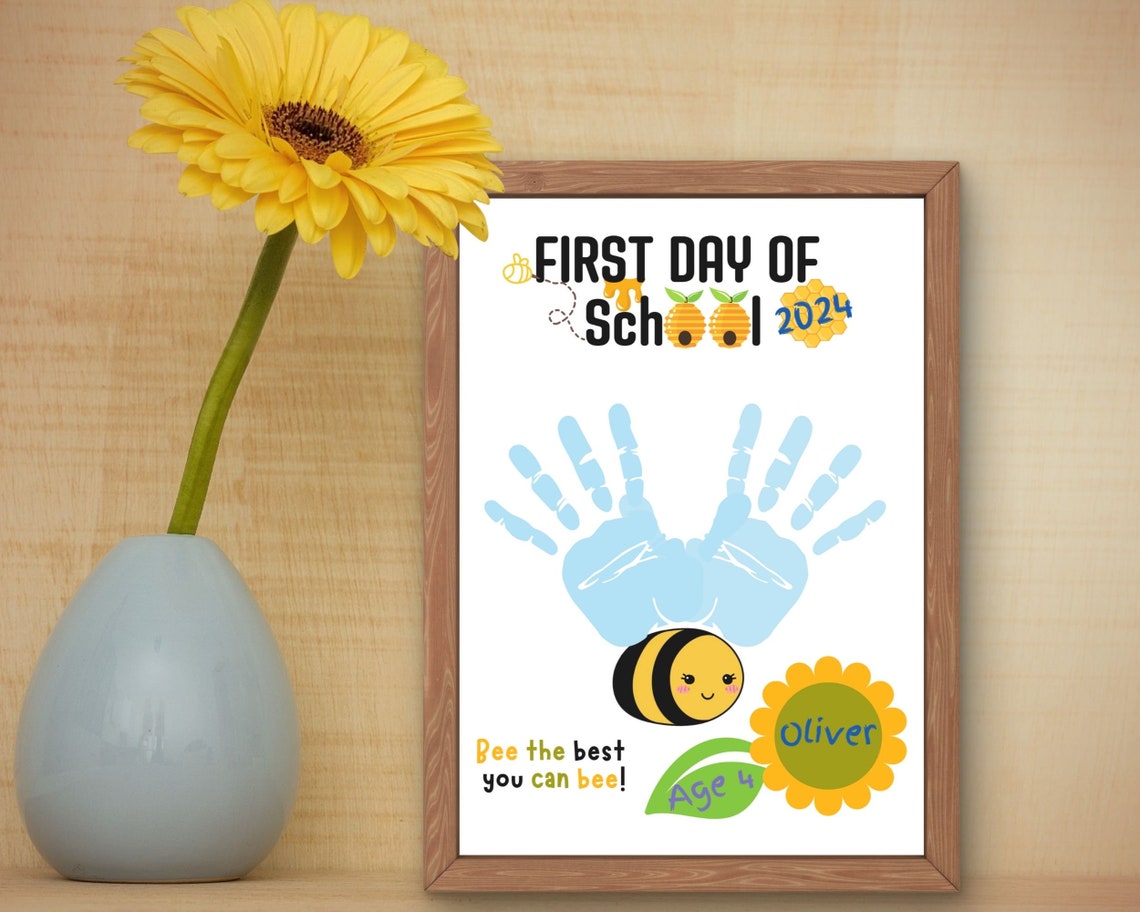 First Day of School Bee Handprint Craft for Toddler, Preschool ...