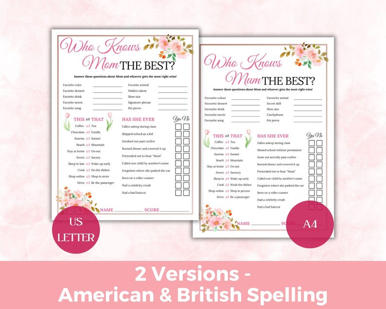 Editable Who Knows Mom Best Mothers Day Brunch Games, All About My Mom ...