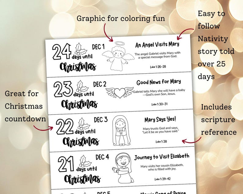 Nativity Story Christmas Countdown Chain, Bible Verse Advent Calendar ...