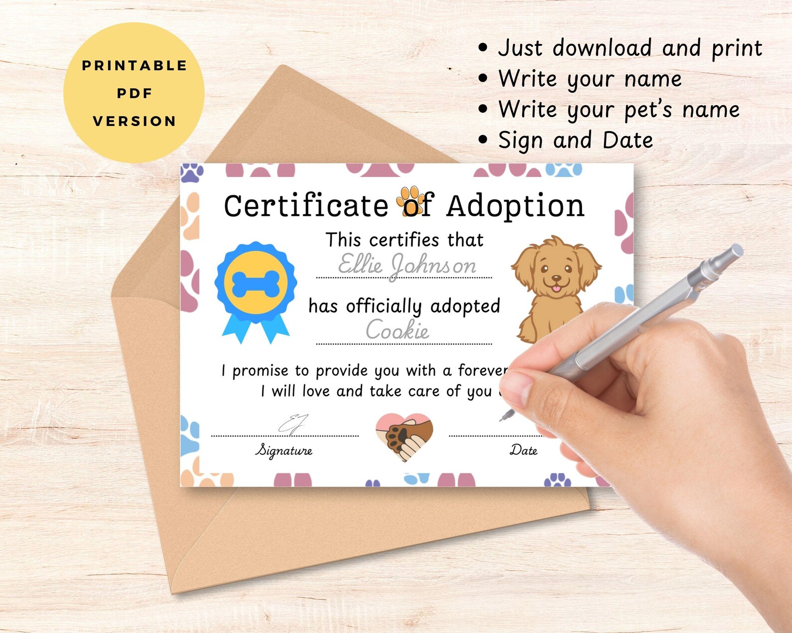 Dog Adoption Certificate Printable, Editable Pet Certificate Template ...