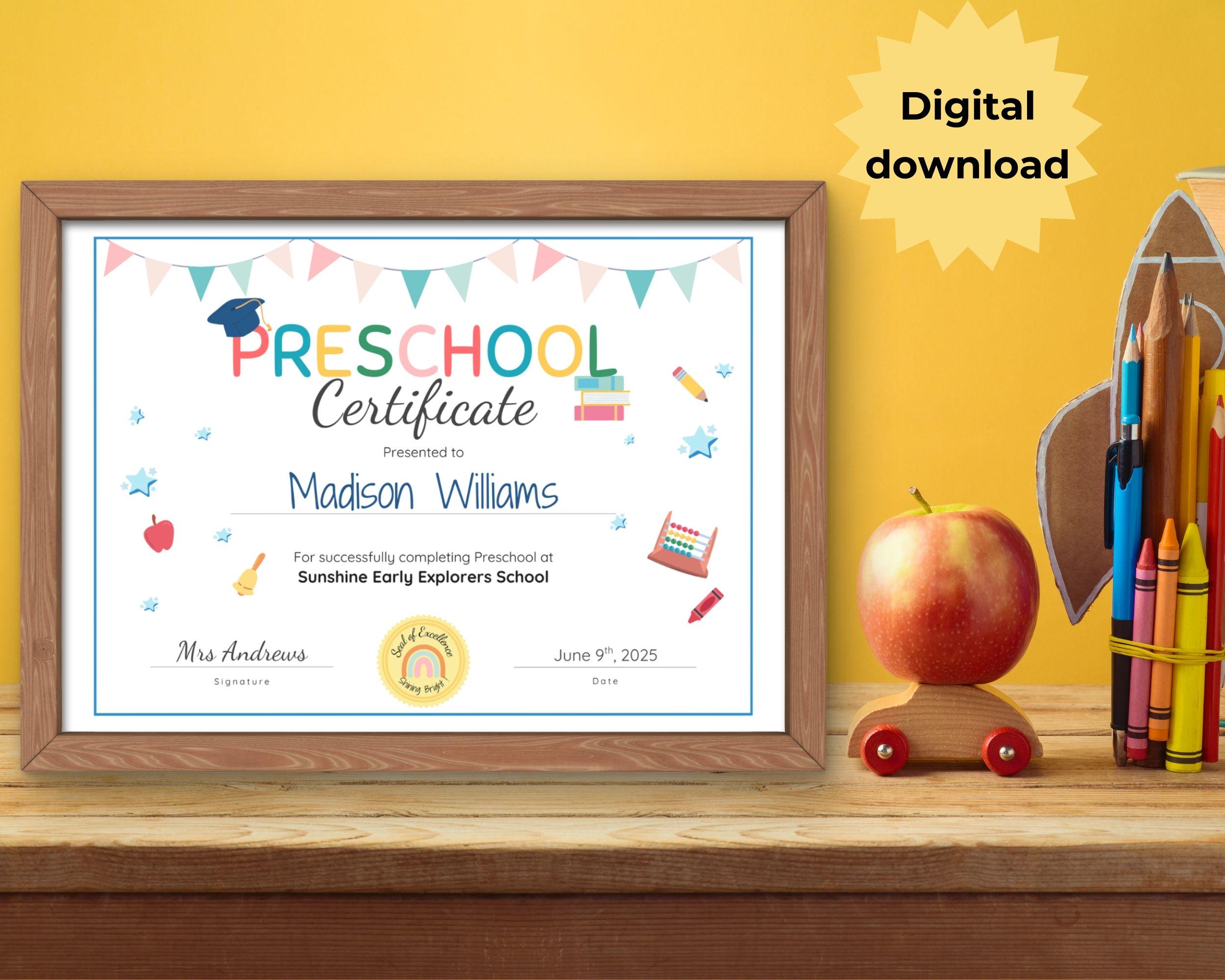 Editable Preschool Graduation Certificate, Prek Diploma Template, End ...