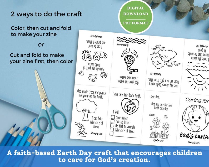 Christian Earth Day Craft, Mini Coloring Book Printable, Sunday School ...