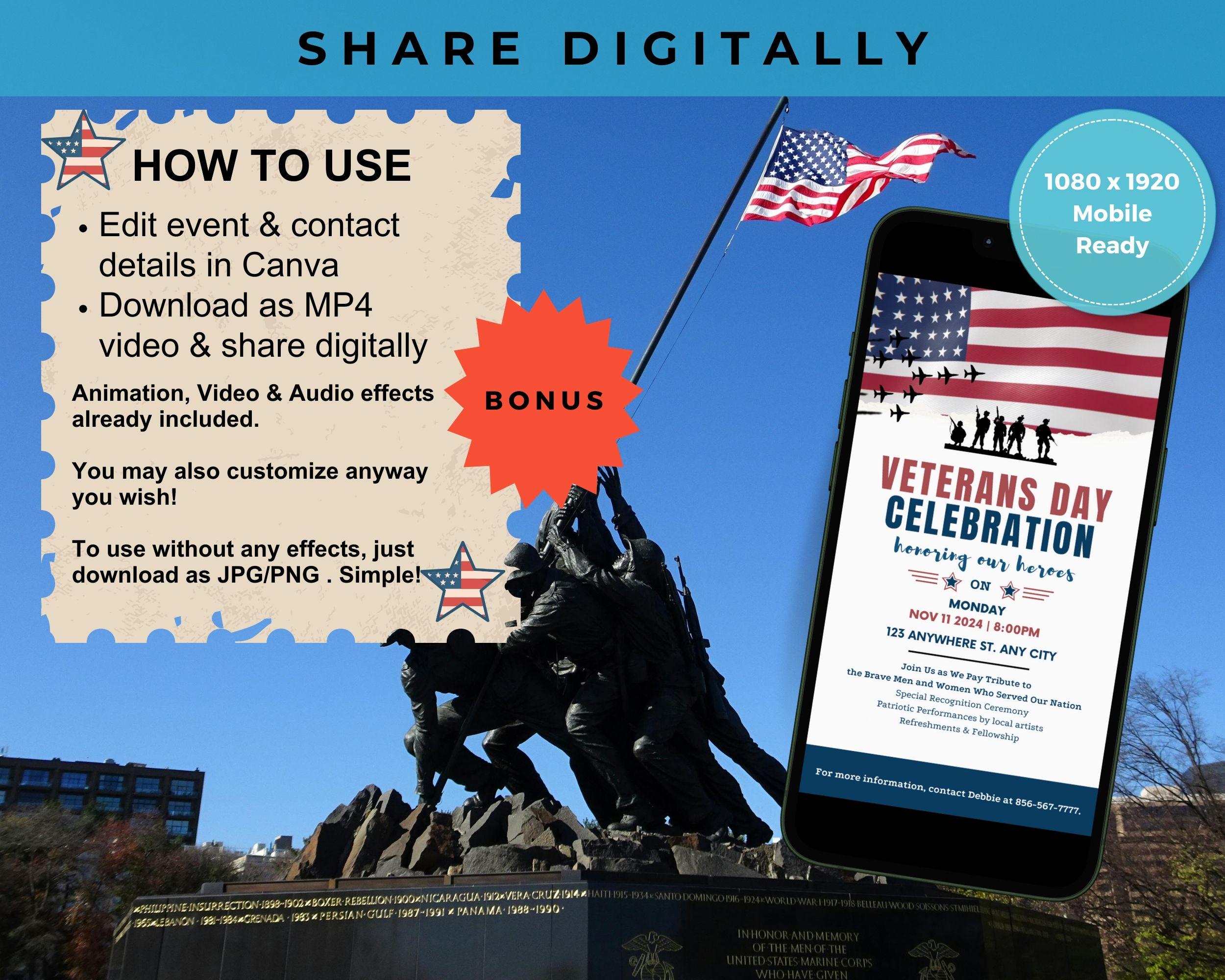 Editable Veterans Day Event Flyer, Animated Invitation Party Template ...