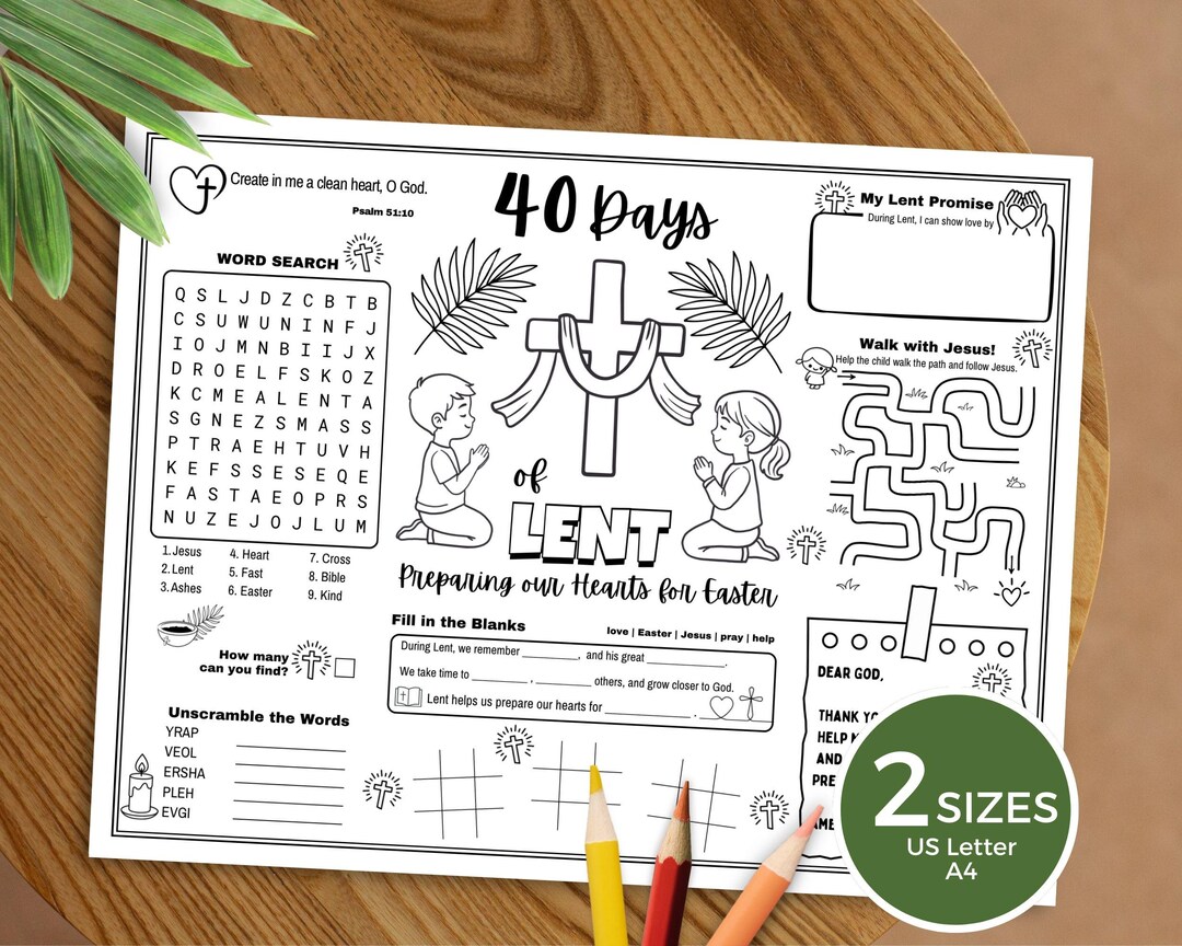 40 Days of Lent Activity Placemat, Lent Sunday School Resources, Kids ...