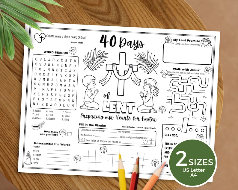 40 Days of Lent Activity Placemat, Lent Sunday School Resources, Kids ...