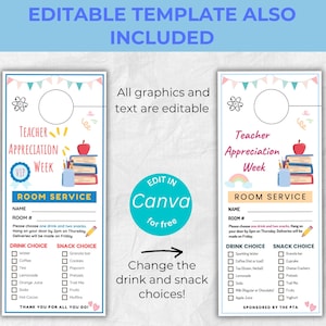 Teacher Appreciation Week Door Hanger, Editable VIP Room Service Staff ...