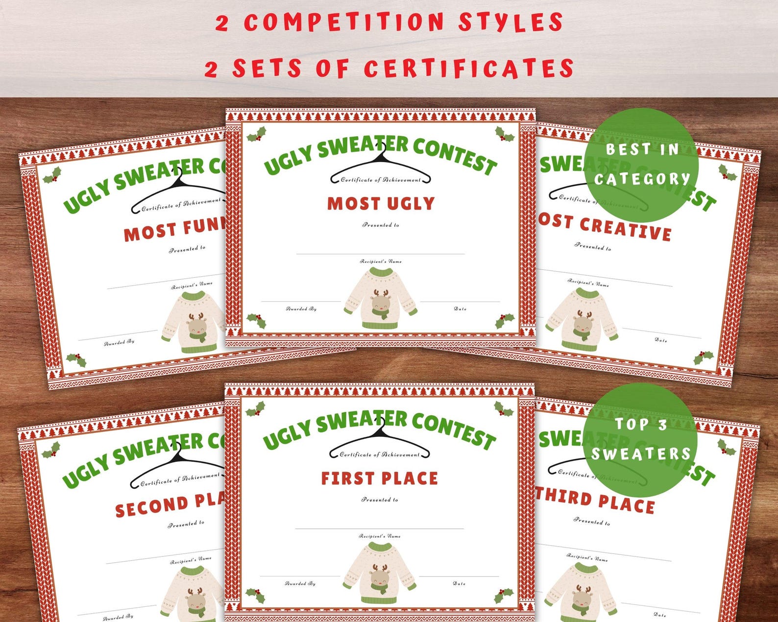 Ugly Christmas Sweater Contest Printable Awards, Christmas Award ...