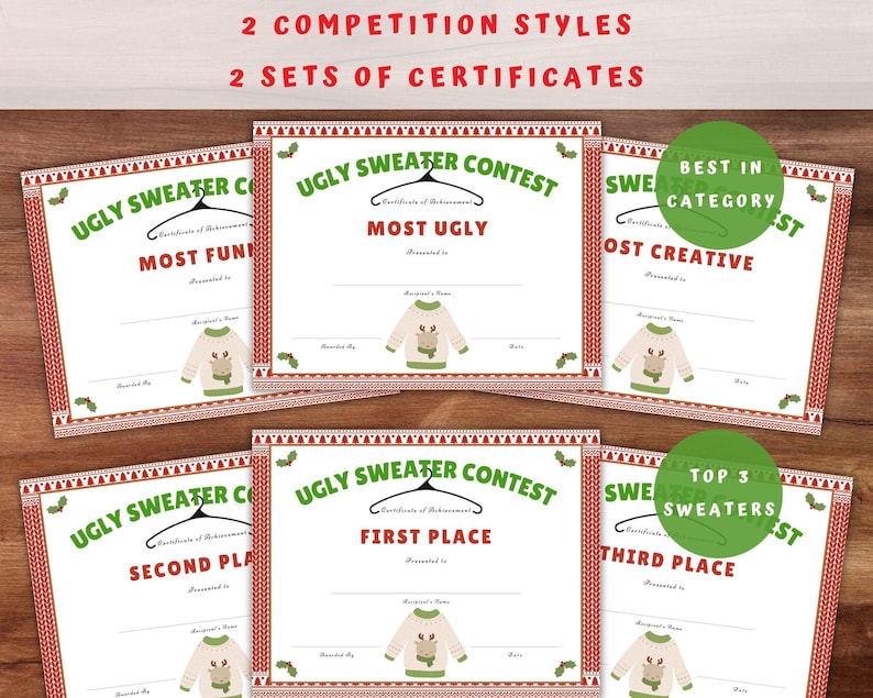 Ugly Christmas Sweater Contest Printable Awards, Christmas Award ...