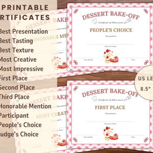 Dessert Bake off Contest Best Dessert Award Certificate, Dessert Baking ...