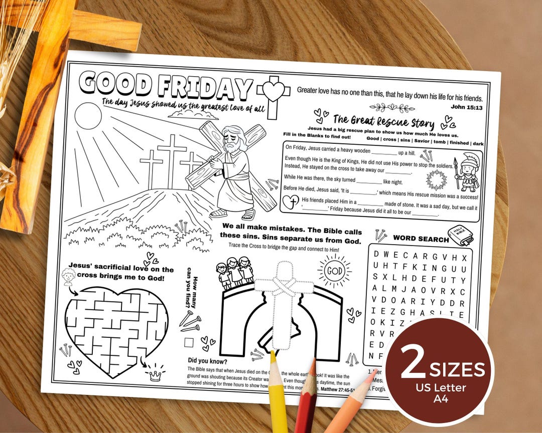 Good Friday Activity Placemat, Holy Week for Kids Coloring Placemat ...