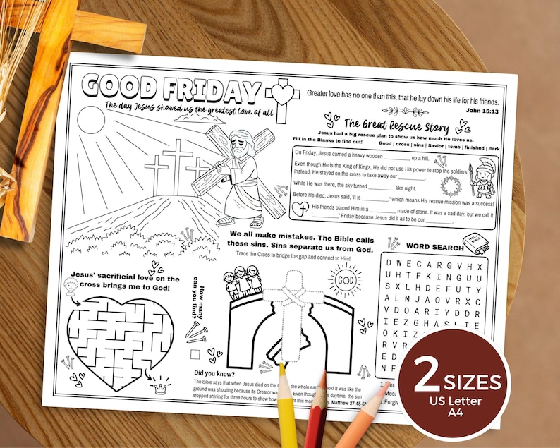 Good Friday Activity Placemat, Holy Week for Kids Coloring Placemat ...
