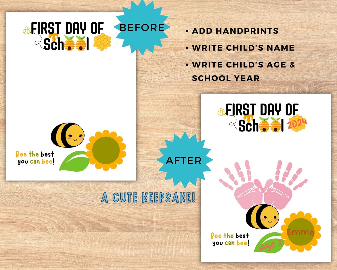 First Day of School Bee Handprint Craft for Toddler, Preschool ...