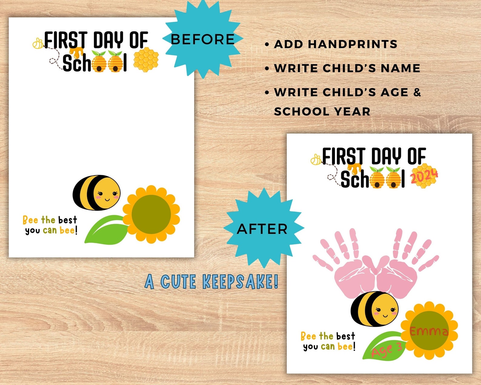 First Day of School Bee Handprint Craft for Toddler, Preschool ...