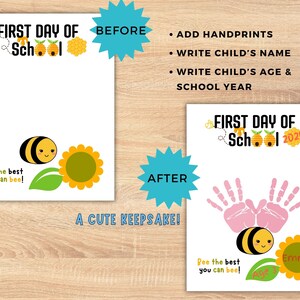 First Day of School Bee Handprint Craft for Toddler, Preschool ...