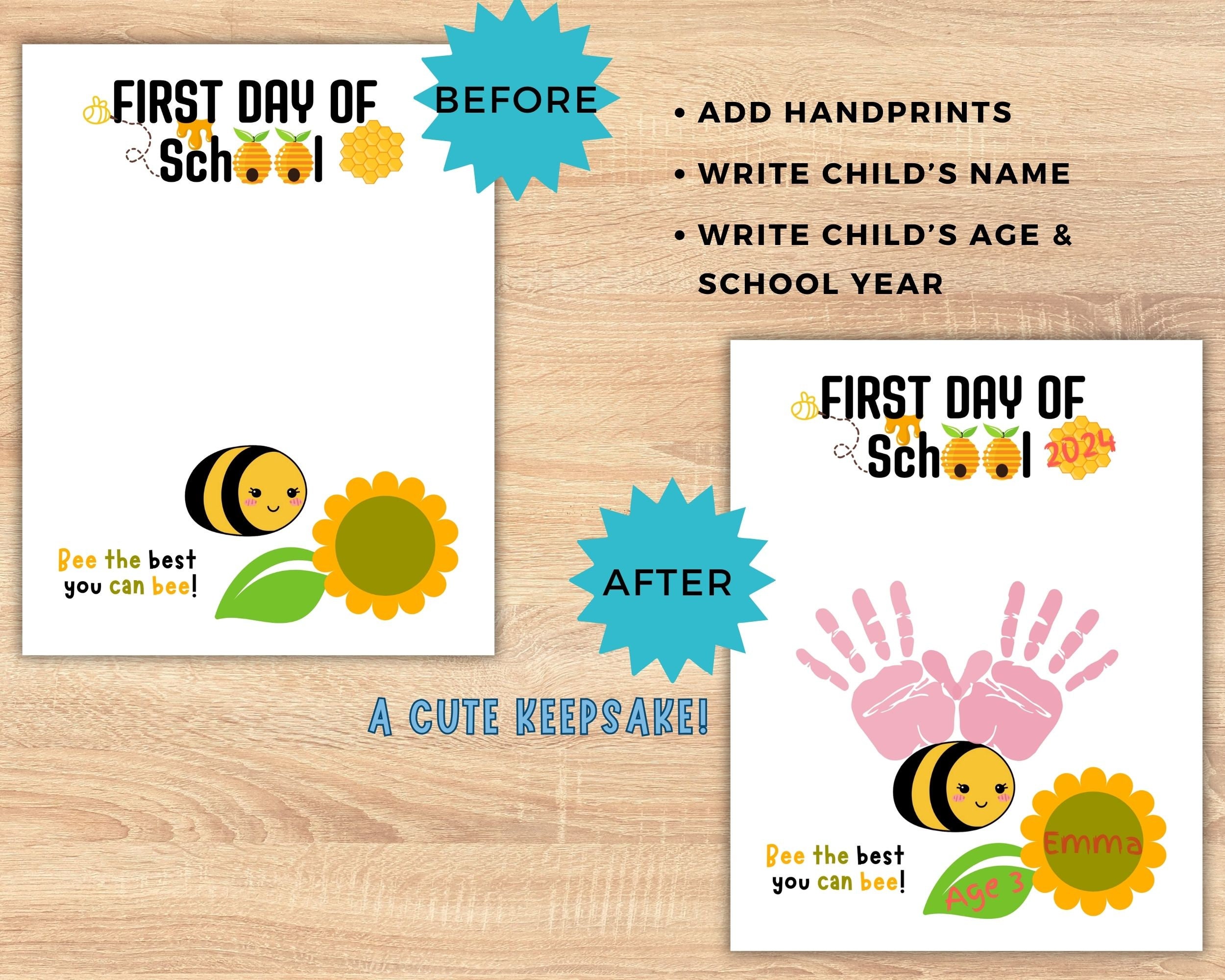 First Day of School Bee Handprint Craft for Toddler, Preschool ...