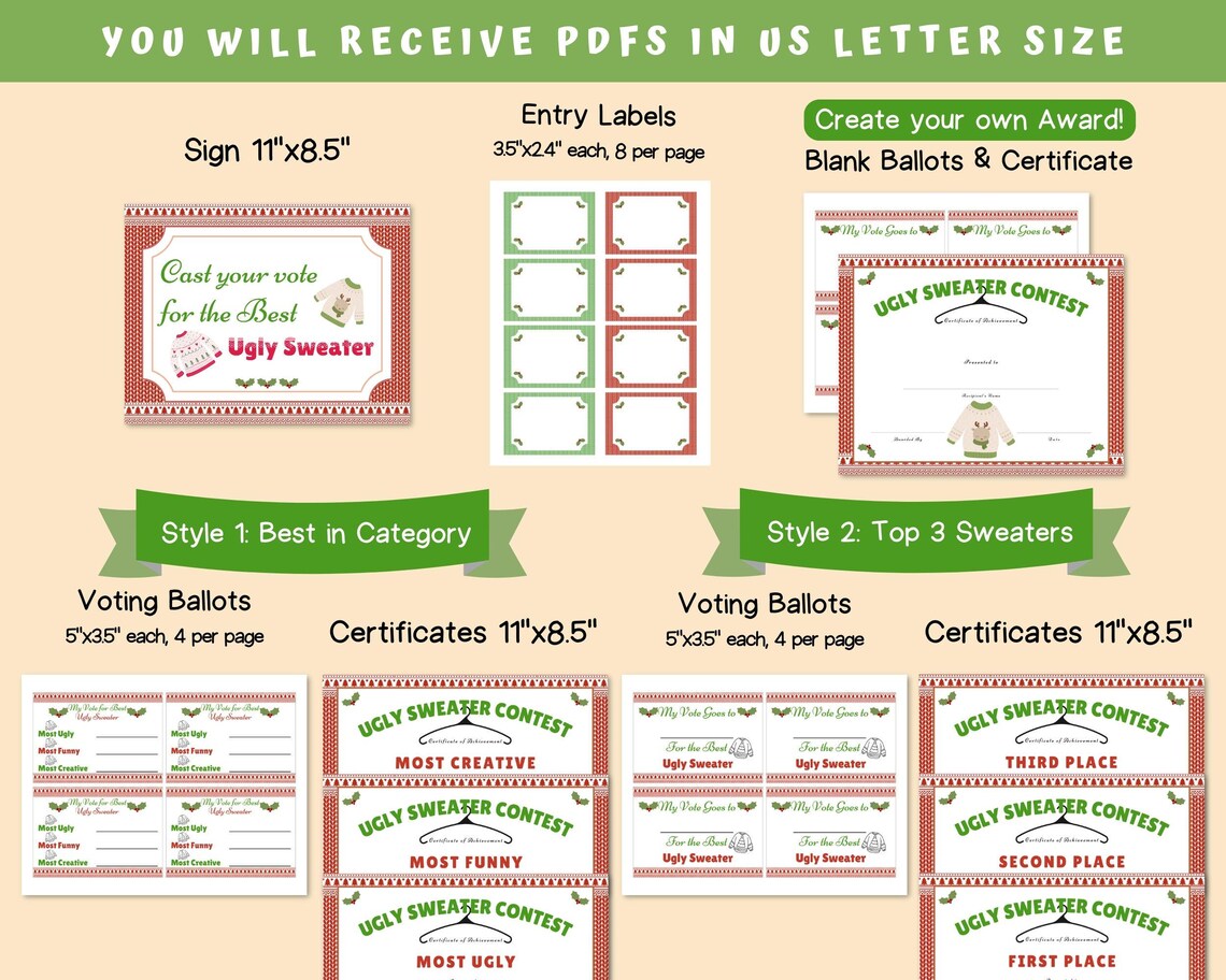 Ugly Christmas Sweater Contest Printable Awards, Christmas Award ...
