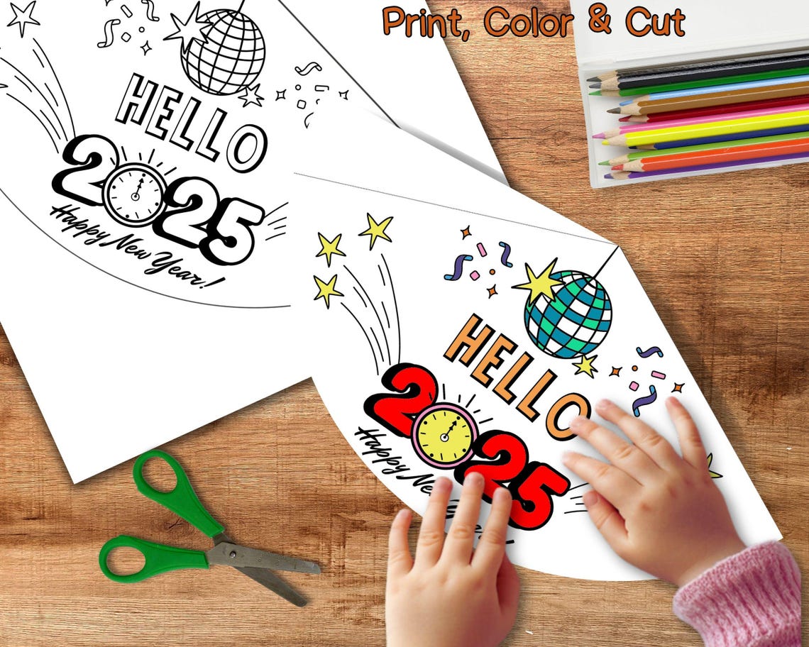2025 New Year Party Hat, Make Your Own Hat Coloring Pages, New Years ...