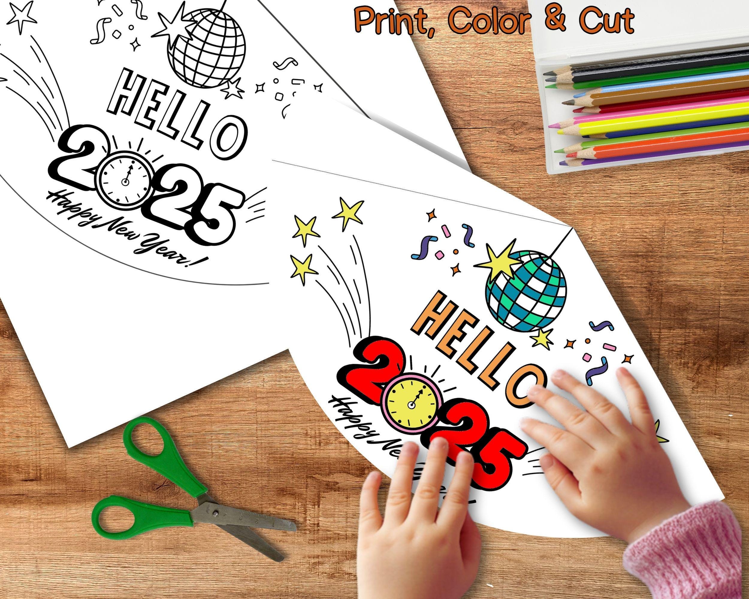 2025 New Year Party Hat, Make Your Own Hat Coloring Pages, New Years ...