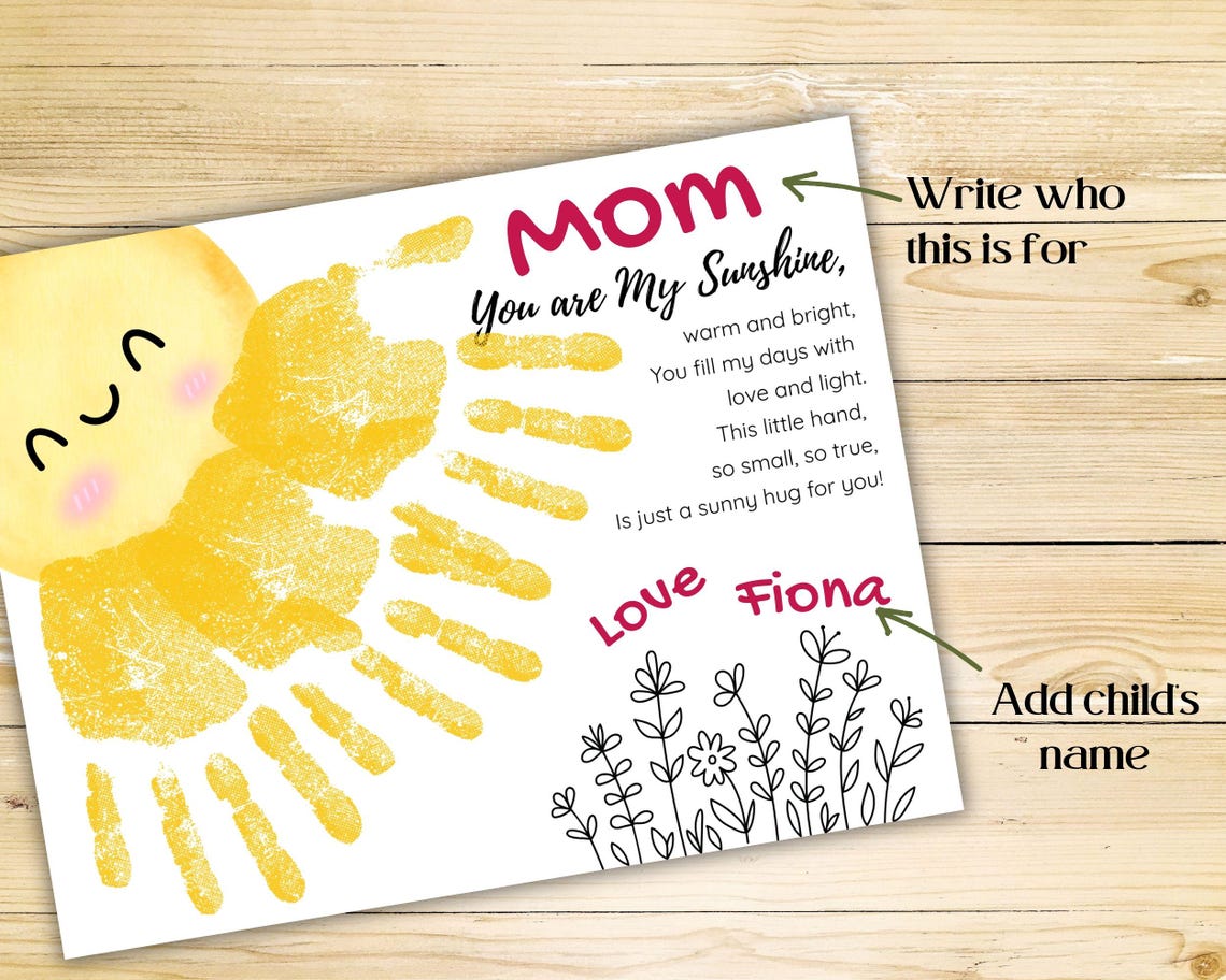Mothers Day You Are My Sunshine Handprint Poem, Toddler Handprint Craft ...