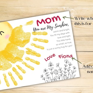 Mothers Day You Are My Sunshine Handprint Poem, Toddler Handprint Craft ...