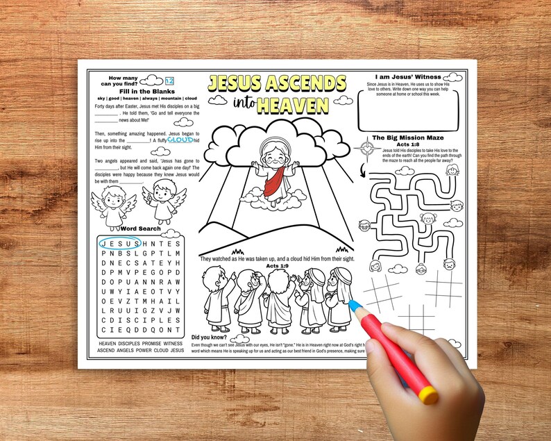 Ascension of Jesus Activity Placemat, Ascension Coloring Page, Bible ...