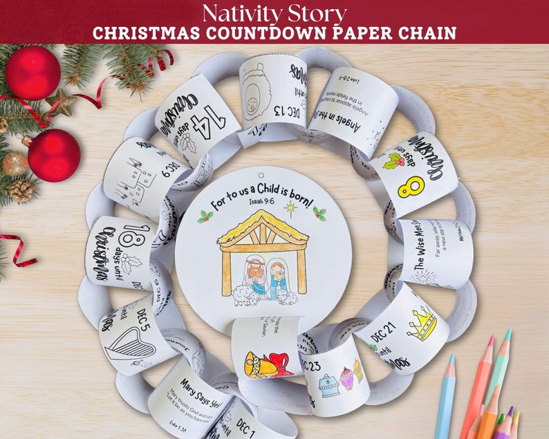 Nativity Story Christmas Countdown Chain, Bible Verse Advent Calendar ...