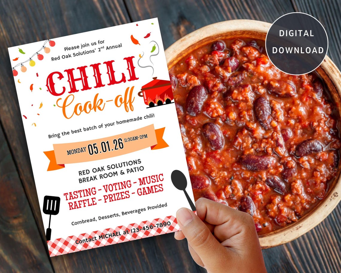 Chili Cook off Flyer Template, Office Chili Cookoff Editable Invitation ...