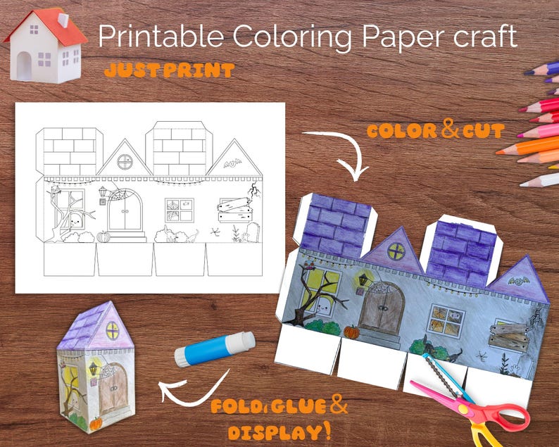 Haunted House Papercraft, 3D Paper House Template, Spooky Paper Houses ...