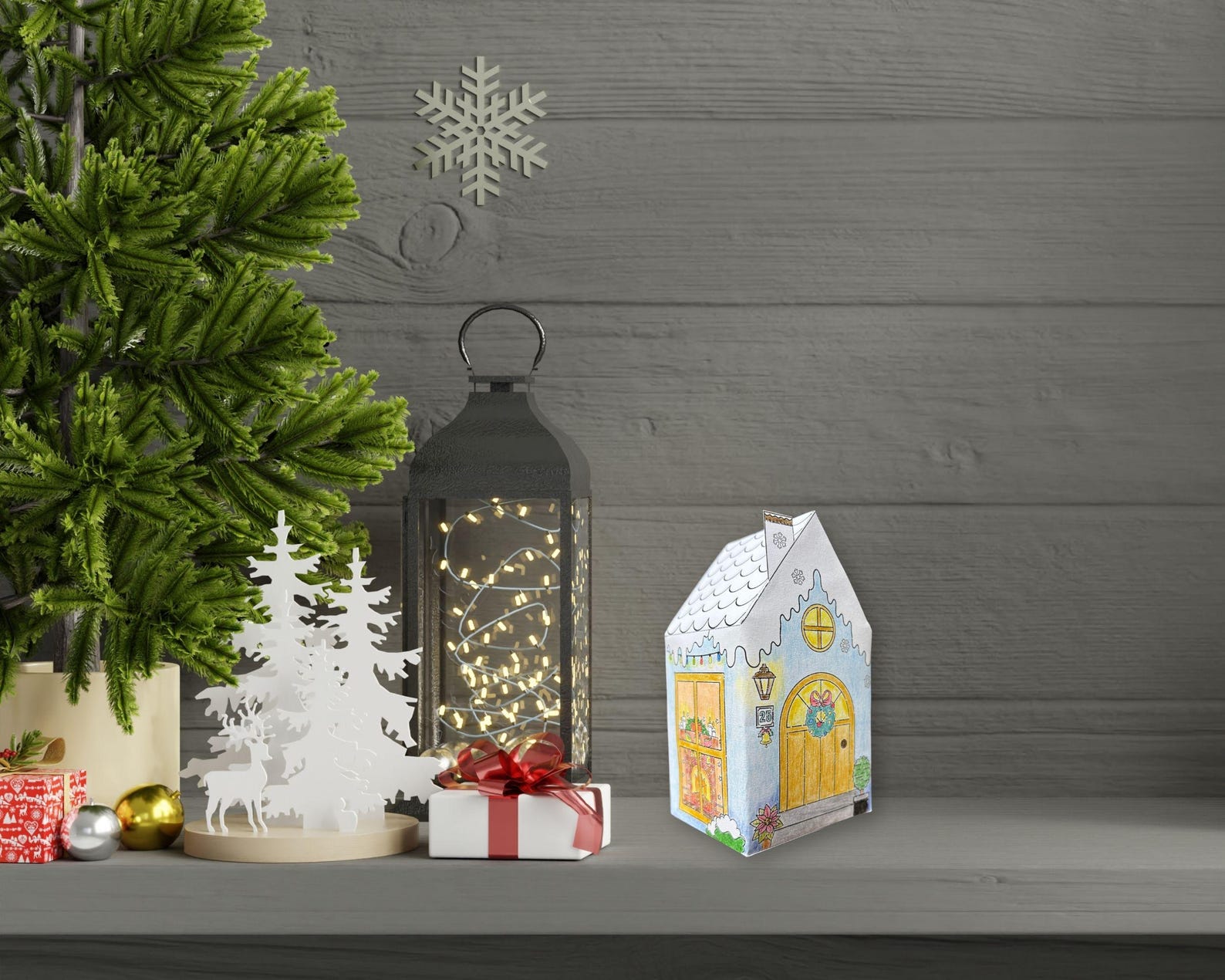 Christmas Paper House Template, Christmas Coloring Craft for Kids ...