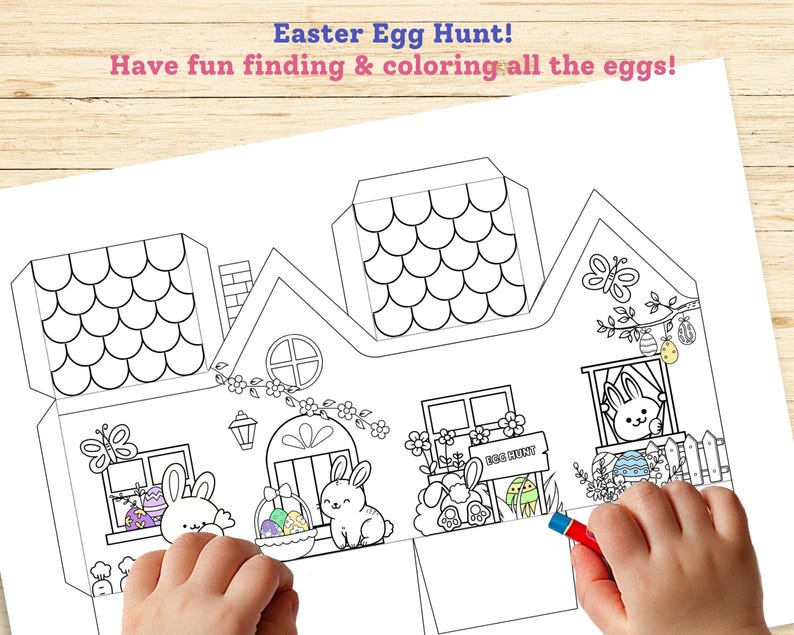 Easter Bunny House Coloring, 3D Paper House, Easter Craft for Kids ...