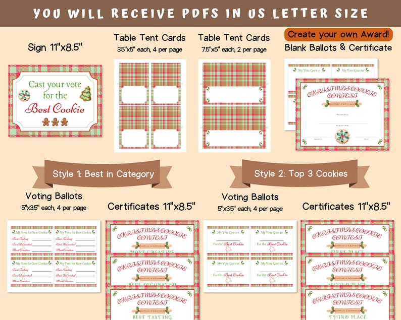 Christmas Cookie Contest Printable Award Certificates, Cookie Exchange ...