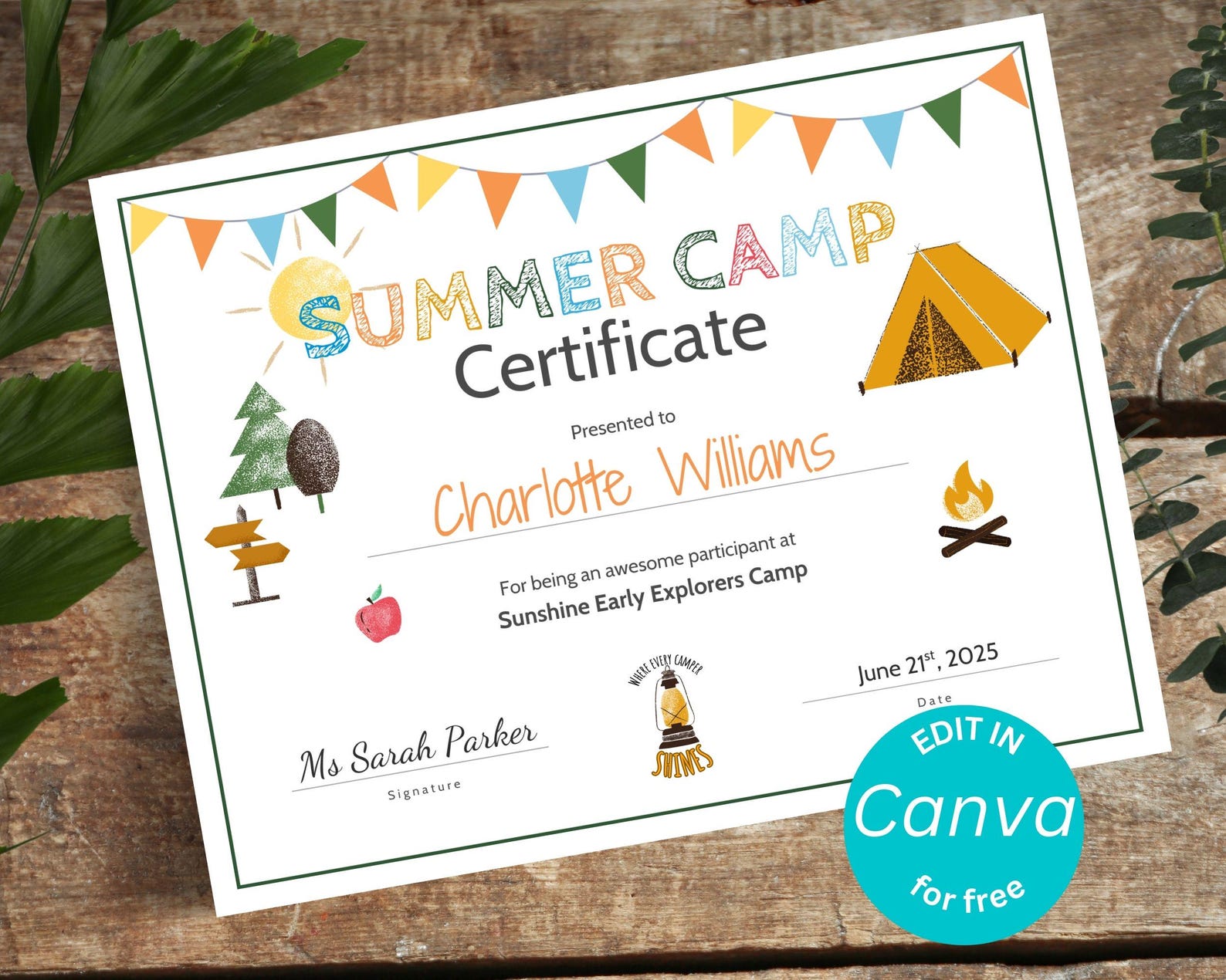 Summer Camp Editable Certificate Template, at Home Summer Camp Awards ...