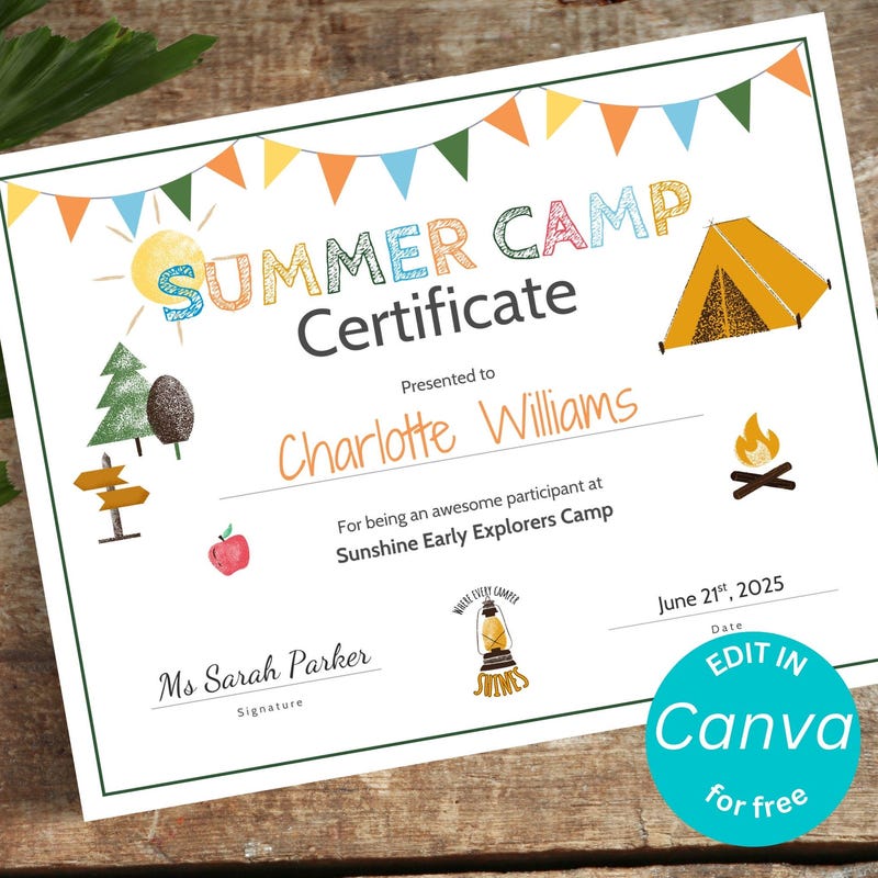 Camper of the Week Certificate - Etsy