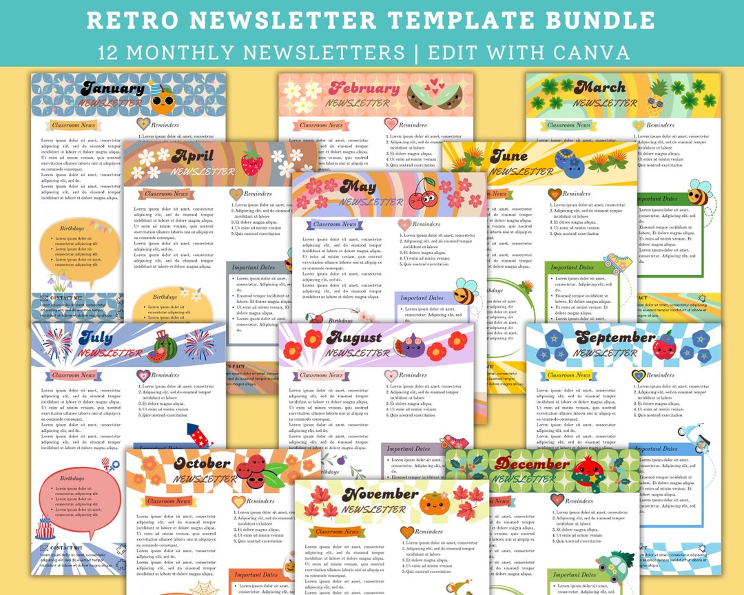 Groovy Teacher Newsletter Template Bundle, Editable Retro Newsletter ...
