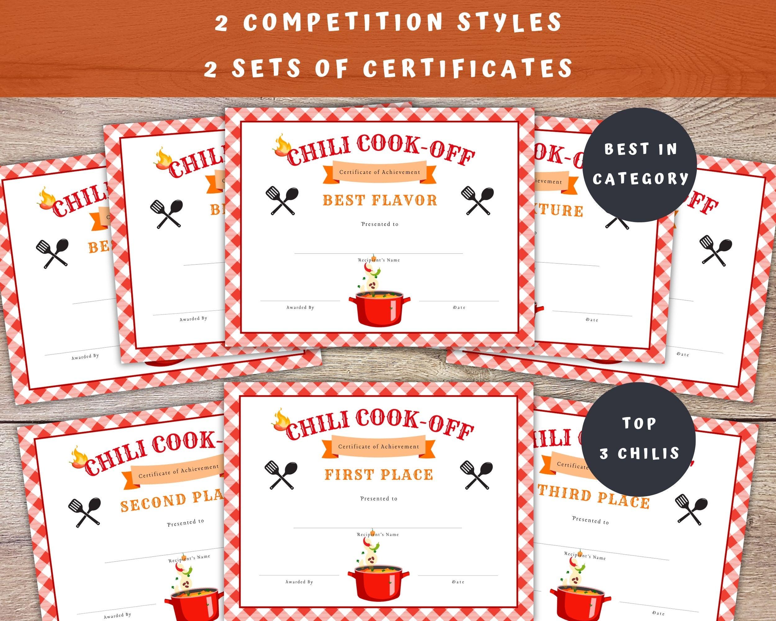 Chili Cook off Printable Award Certificates, Chili Cook off Score Card ...