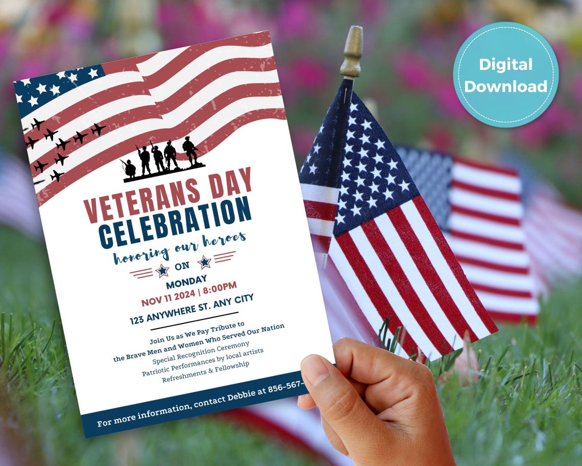 Editable Veterans Day Event Flyer, Animated Invitation Party Template ...